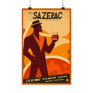 Sazerac Cocktail Recipe Poster, Cocktail Lover Gift, Home Bar Decor ...