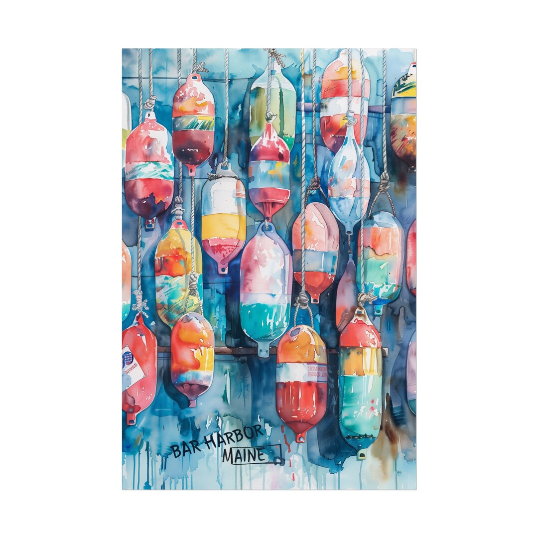 Bar Harbor, Maine Poster | Image Print | Lobster Buoys | Bar Harbor Map ...