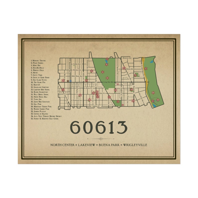60613 Zipcode Poster Map - Chicago - Wrigleyville, Lakeview, Buena Park ...