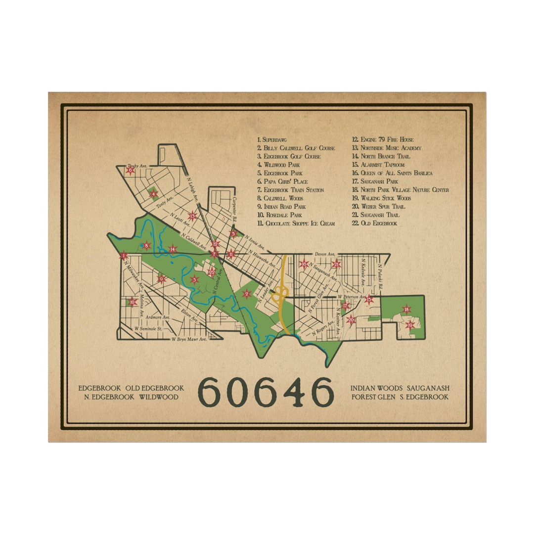 Chicago 60646 Zipcode Street Map Poster - Wall Art Print, Home Decor ...