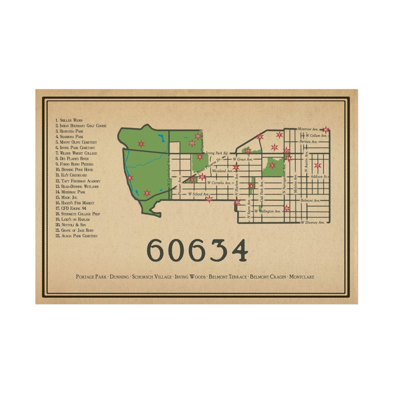Chicago Zipcode 60634 Poster, 2024 Map. Vintage Map Design, Wall Art ...