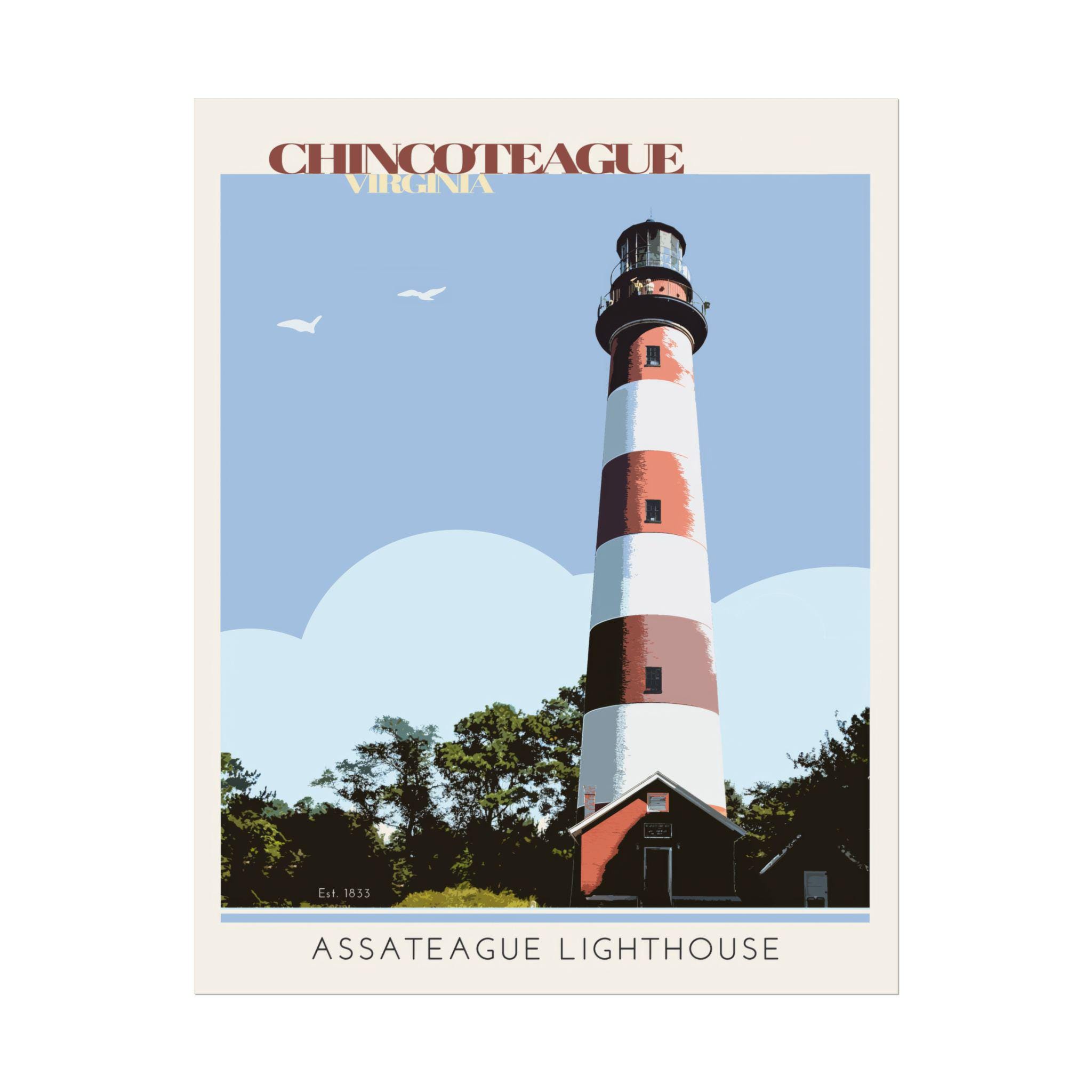 Chincoteague Island Travel Poster - Assateague Lighthouse Print ...