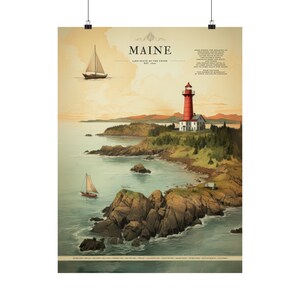 Maine State Vintage Poster - Travel Print - Premium Matte Paper - Etsy