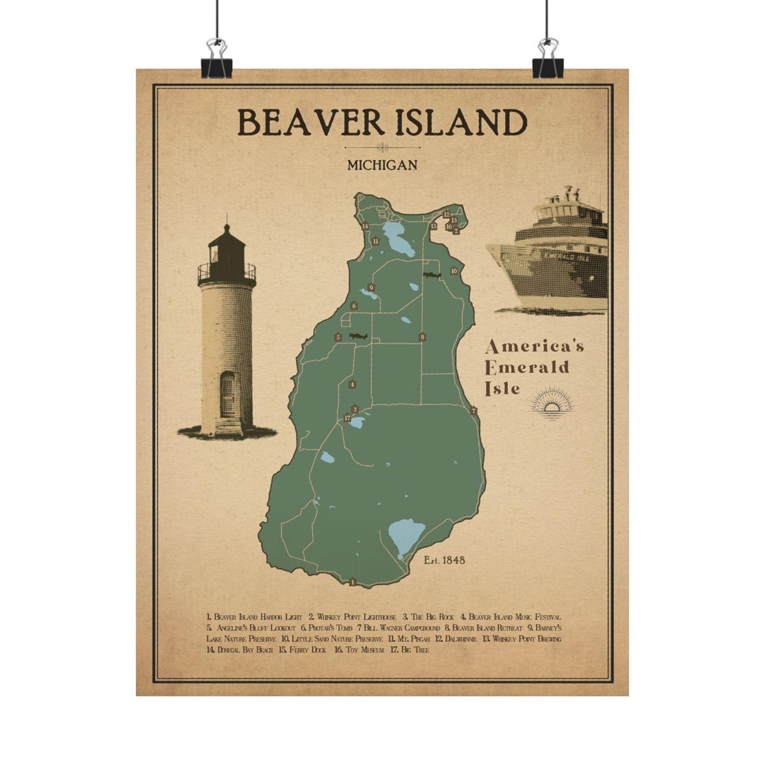 Beaver Island Michigan Map Poster – Vintage Style Print - Etsy