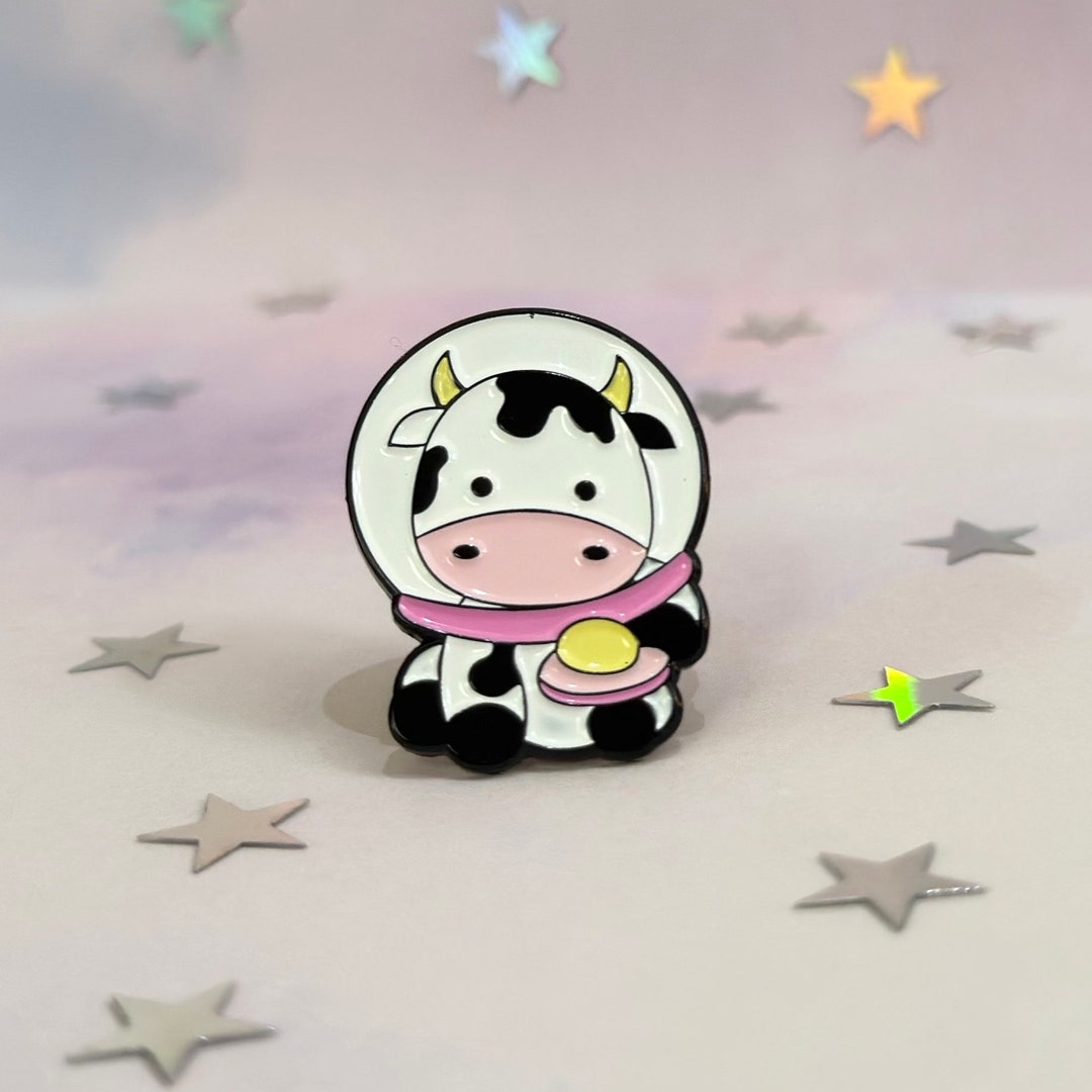 Cute Cow Enamel Pin, Space Cow Enamel Pin, Cute Kawaii Cow, Chibi Cow ...