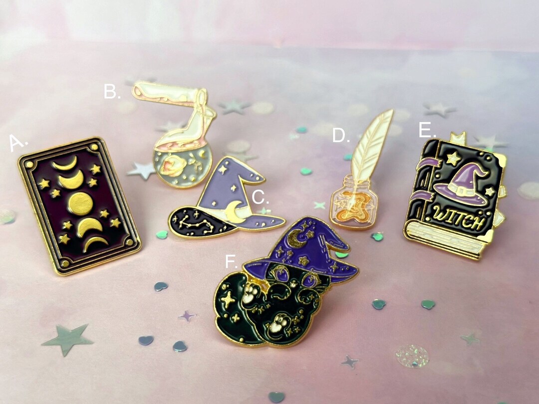 Wicked Witch Cat Enamel Pin, Spell Book Pin, Black Cat Pin, Witch Hat ...