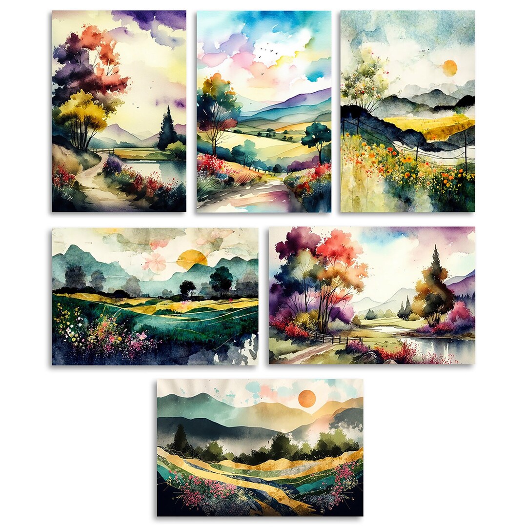 Watercolor Horizons Landscapes Art digital Download 6 - Etsy