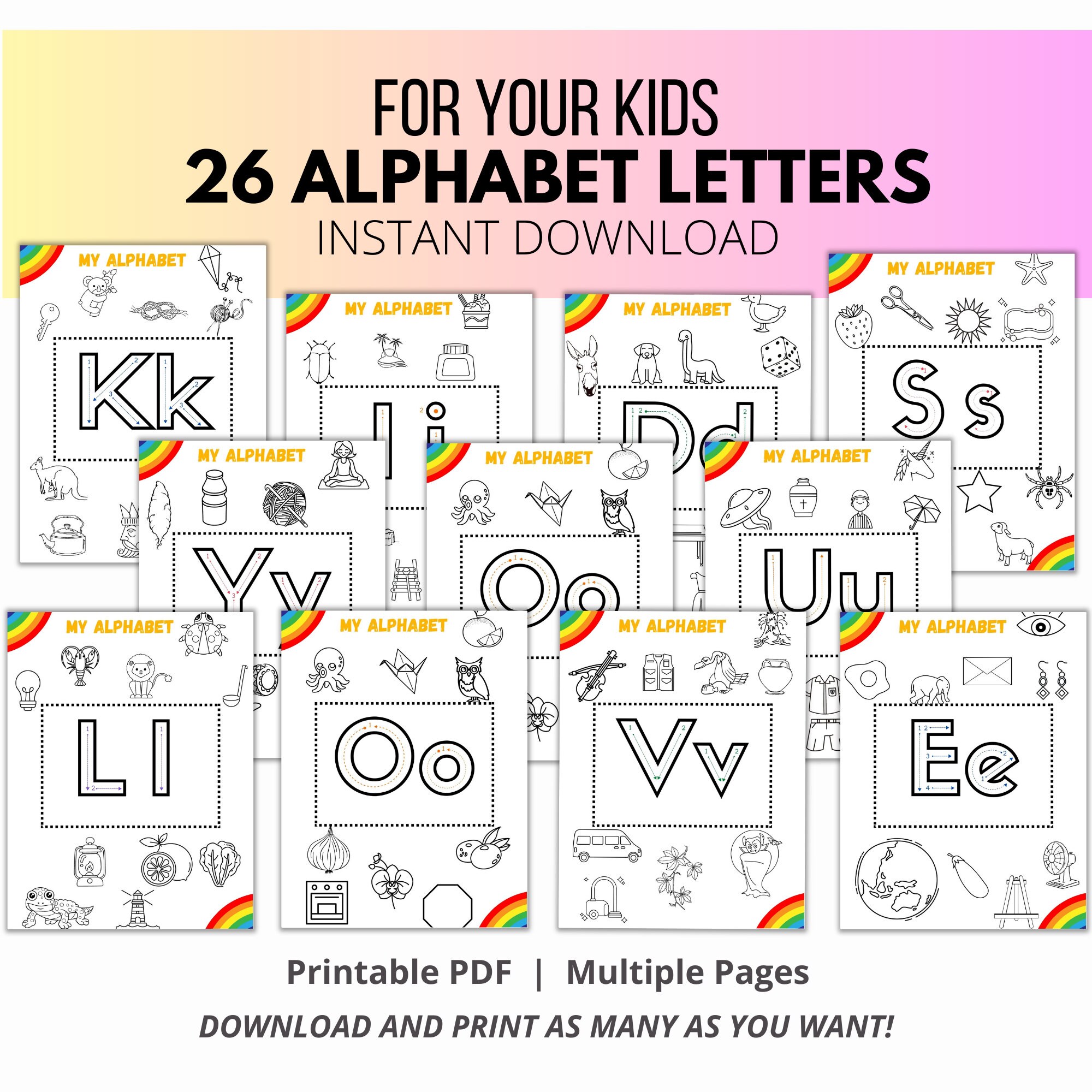 26 Alphabet Letters Colouring Book/writing Worksheet/pre-school ...