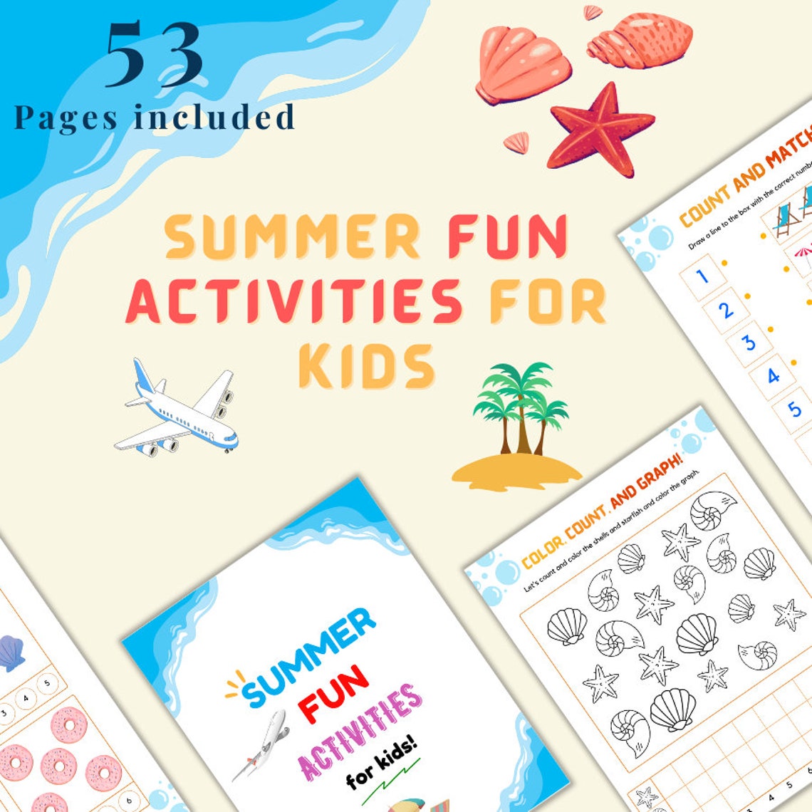 53 Pages of Summer Fun Activities for Kids summer Camp - Etsy