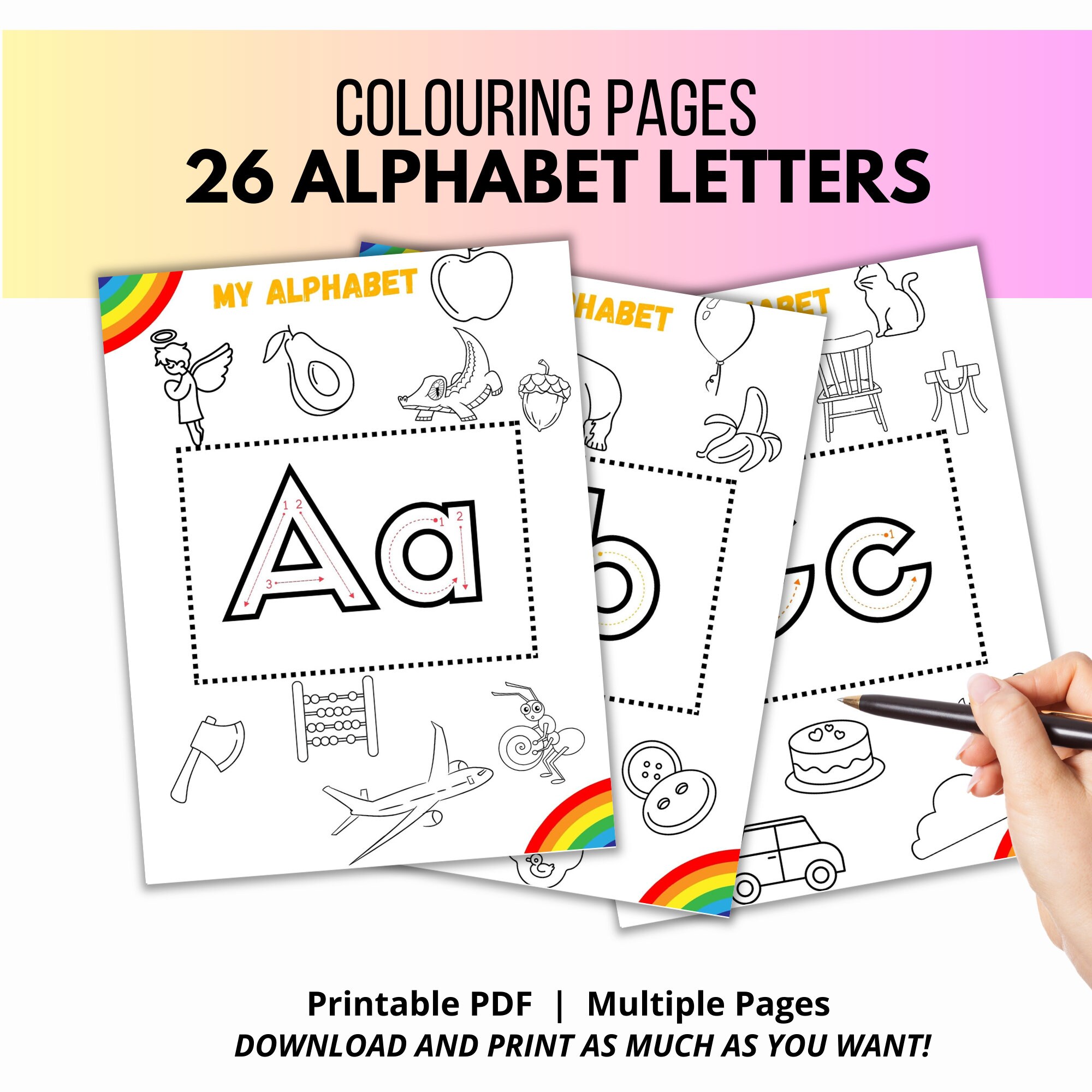 26 Alphabet Letters Colouring Book/writing Worksheet/pre-school ...
