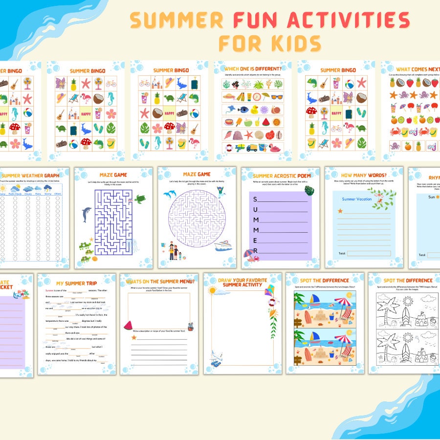 53 Pages of Summer Fun Activities for Kids ;summer Camp Activity ...