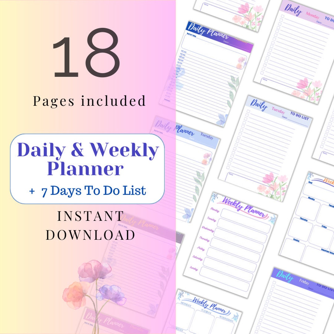 Daily Planner, Weekly Planner Printable, to Do List, 7 Days, Student ...