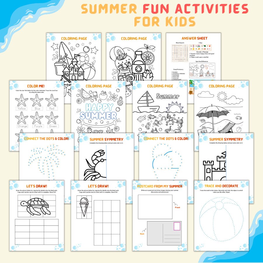 53 Pages of Summer Fun Activities for Kids ;summer Camp Activity ...