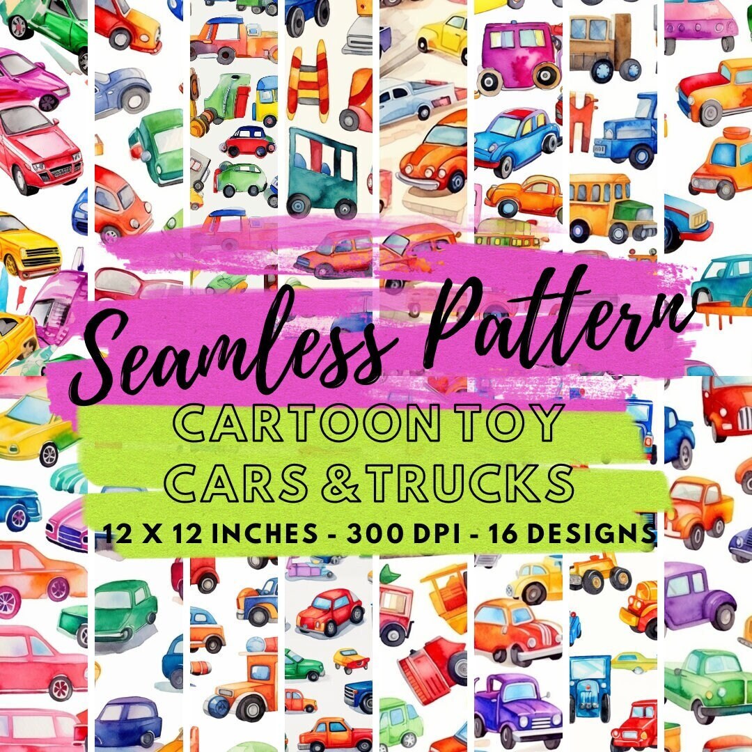 Cartoon Toy Cars SEAMLESS PATTERN Digital Paper 16 Designs - Etsy