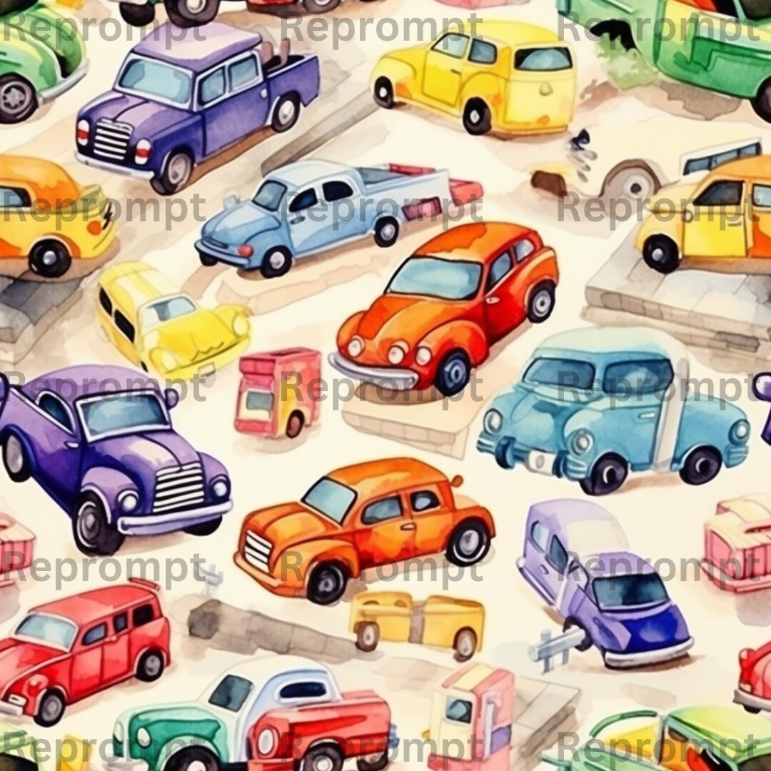 Cartoon Toy Cars SEAMLESS PATTERN, Digital Paper, 16 Designs, 12x12in ...