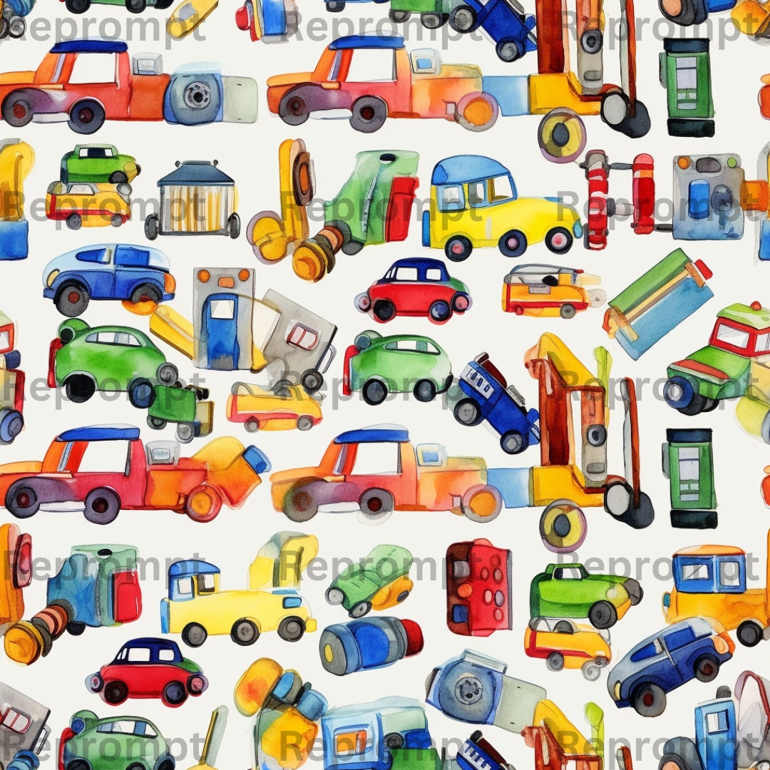 Cartoon Toy Cars SEAMLESS PATTERN, Digital Paper, 16 Designs, 12x12in ...