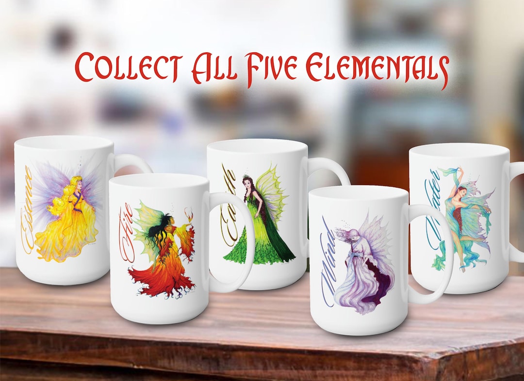 Four Elements, Set of 5, Fae Handmade Fairy Wings Artwork Tea Cup ...