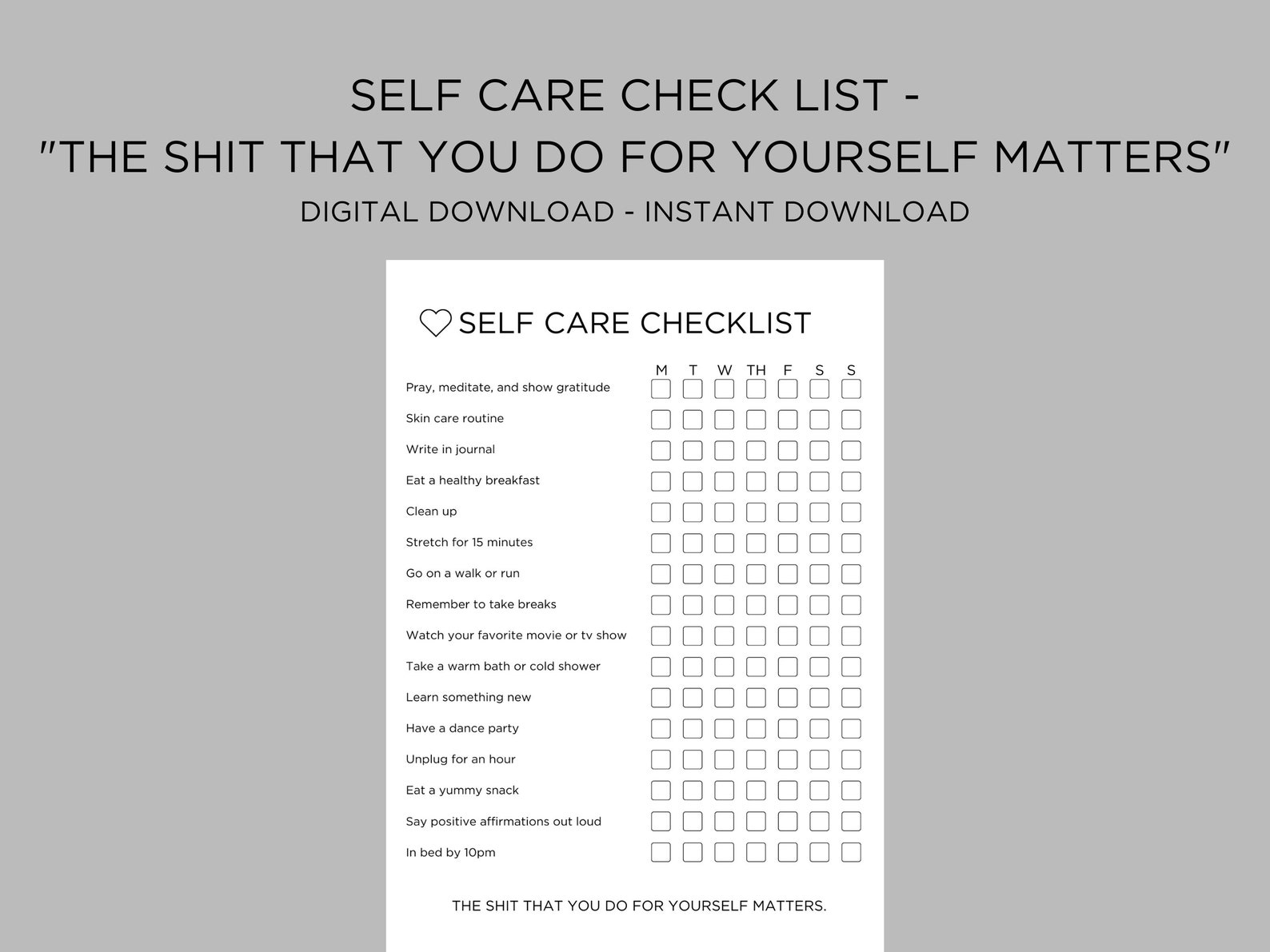Self Care Check List Daily Self Care Habit Tracker Health - Etsy