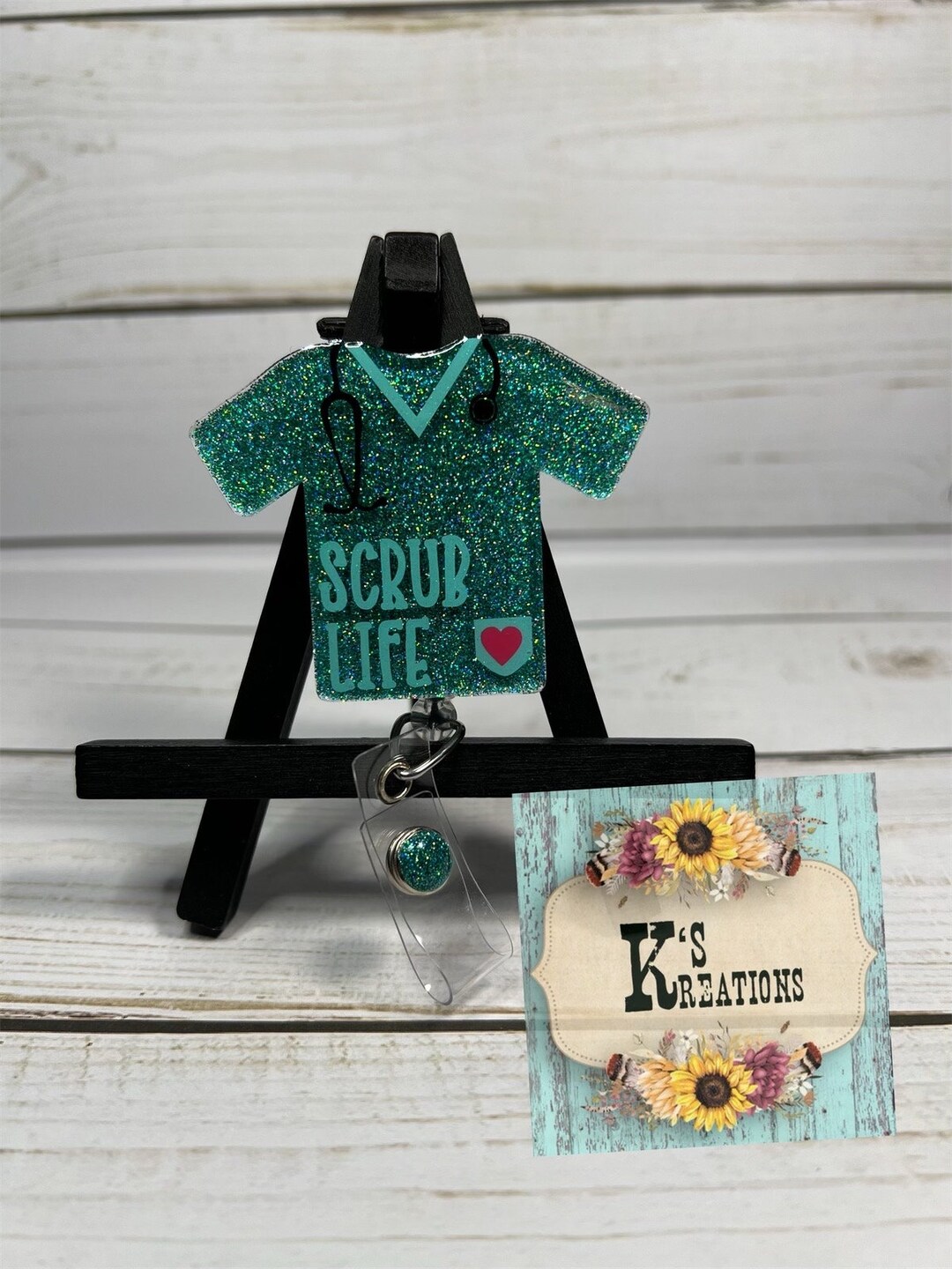 Scrub Life Retractable Badge Reel, Glitter Badge Reel, Nurse Scrub Top ...