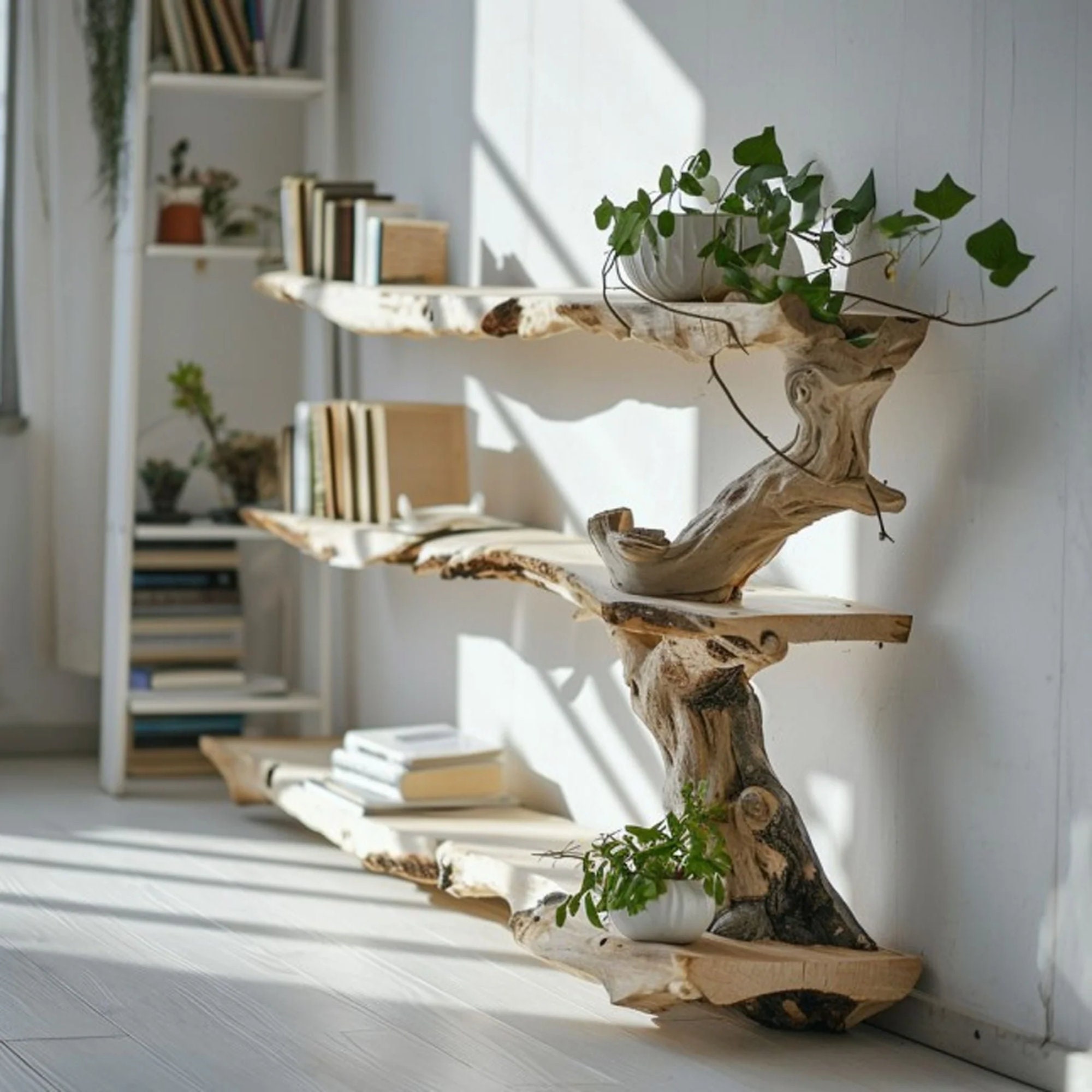 Tree Branch Standing Corner Shelf Driftwood Rustic Bookcase Floating ...