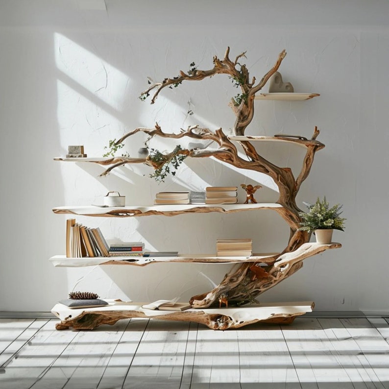 Tree Branch Standing Corner Shelf Driftwood Rustic Bookcase Floating ...