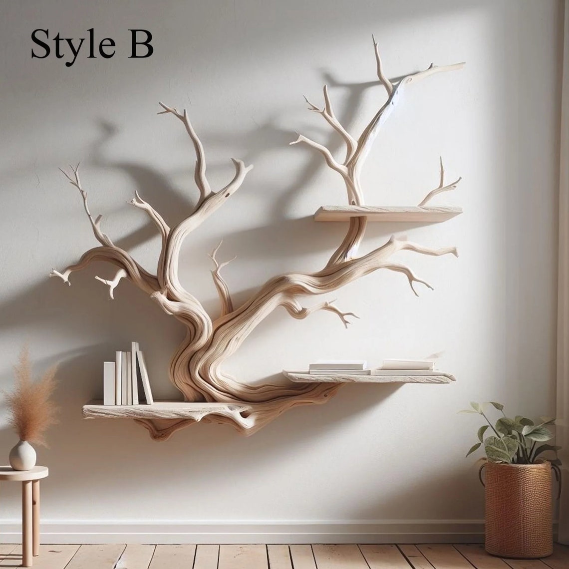 Tree Branch Shelves: A Unique Floating Wood Natural Edge Table Made of ...
