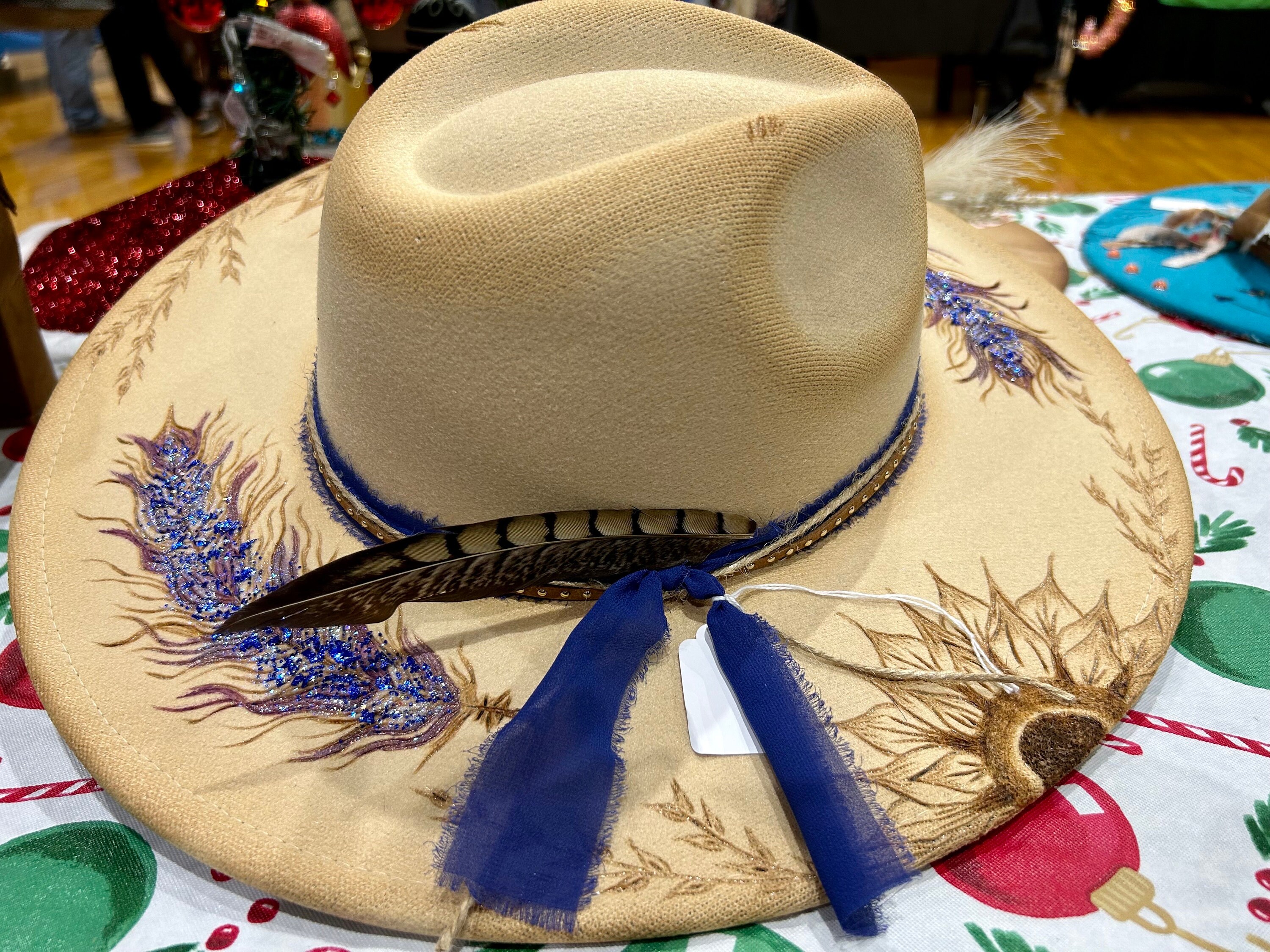 Handmade Custom Burnt/burned Western Hat With Feathers - Etsy