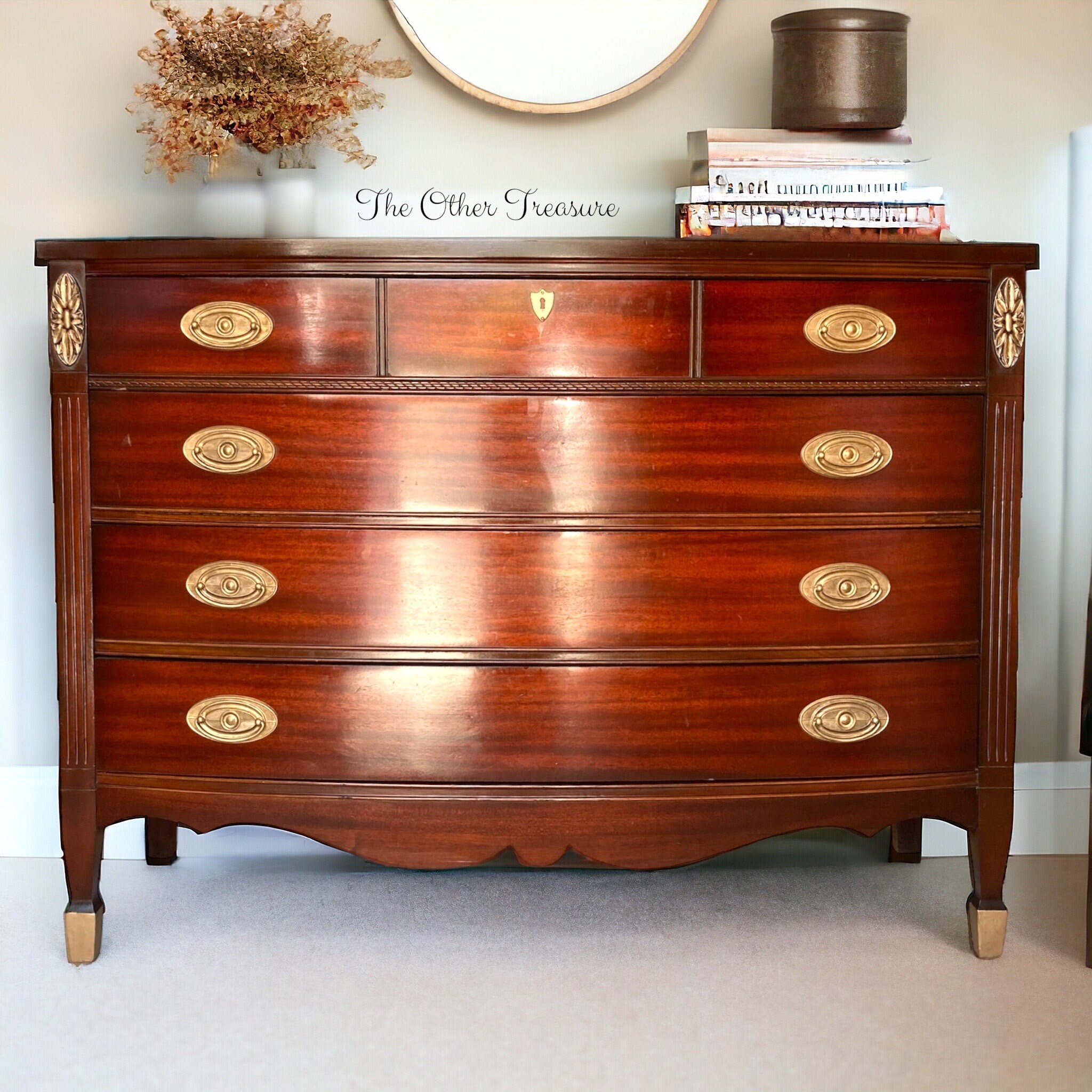 SOLD Mahogany Bow Front Chest of Drawers Dresser Dixie Furniture ...