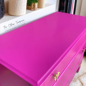 SOLD - Bold Hot Pink Dresser With Floral Drawer Liners & Gold Ginkgo ...