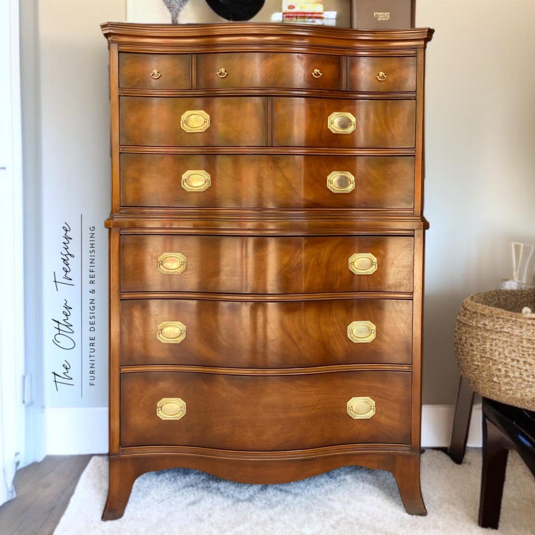 SOLD - Drexel Travis Court Mahogany Chest of Drawers | Serpentine ...
