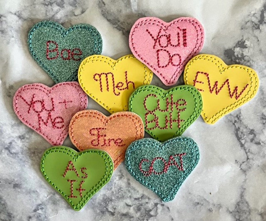 Valentine's Day Candy Hearts Bundle Digital Feltie Embroidery Design ...