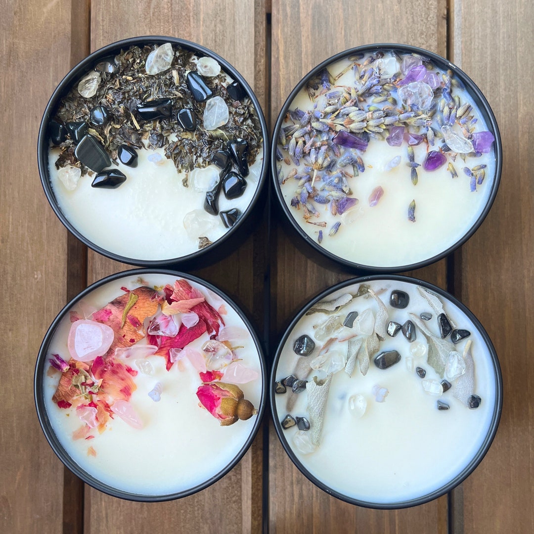 Aromatherapy Candle Gift Set: Crystal & Floral Scented Soy Candles ...