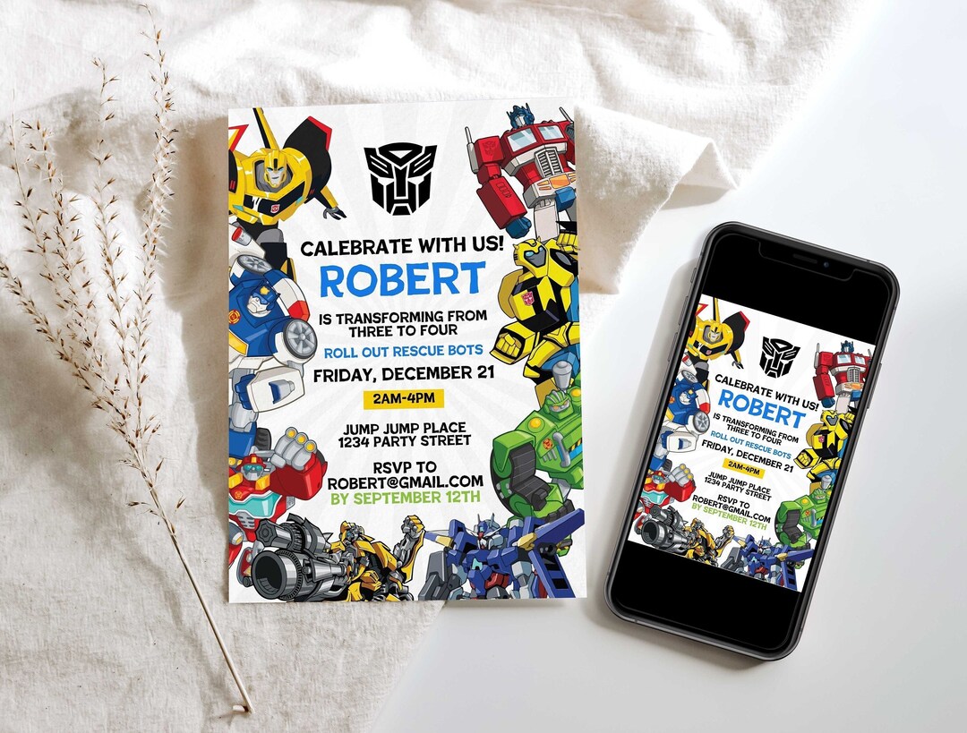 Rescue Bots Transformers Birthday Invitation Template, Birthday Party ...