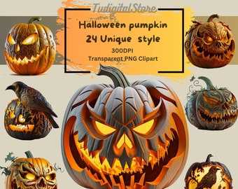 Halloween Pumpkin Clipart, Watercolor Clipart, Halloween PNG, Spooky ...