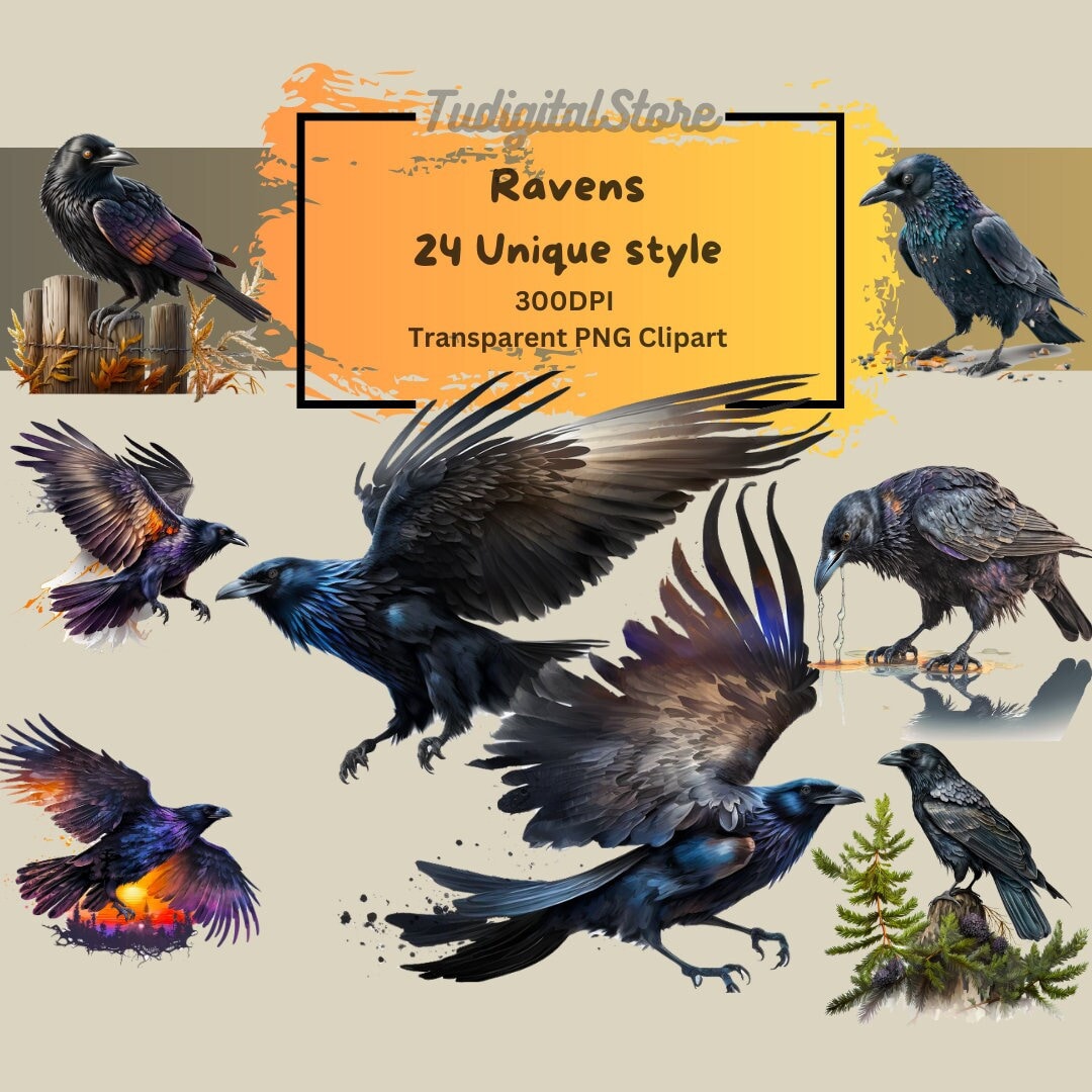 Raven Clipart Bird Animal Illustrations Flying Art Dark - Etsy