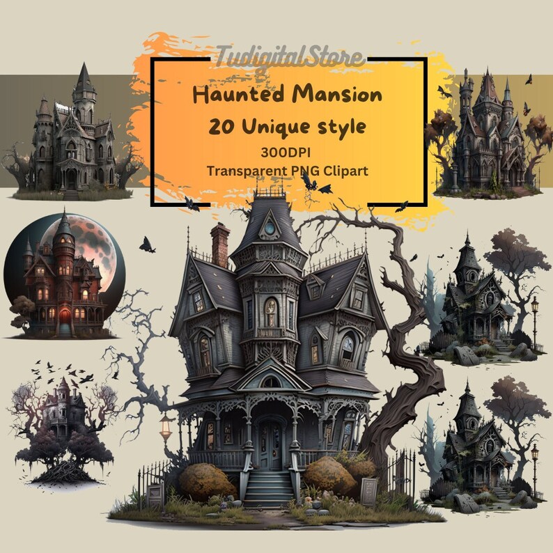 Haunted House Clipart - 20 Spooky Manor Gothic Style - Halloween-themed ...