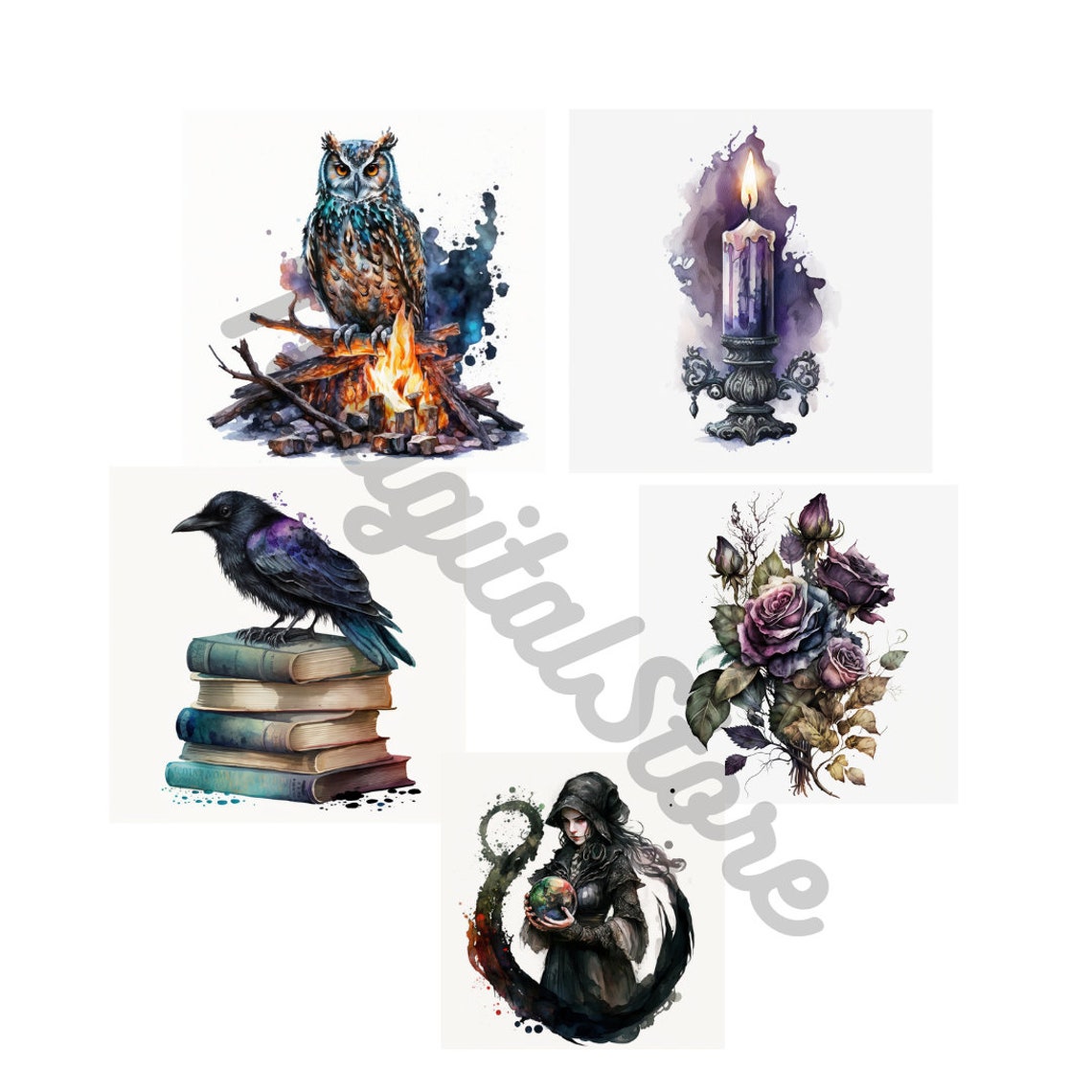 Watercolor Dark Witch Clipart - 30 Gothic Witch PNG - Magic Clip Art ...