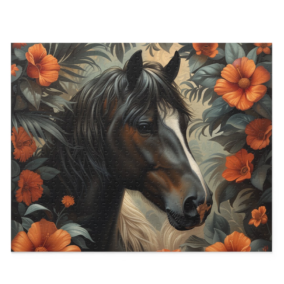 Black Horse Puzzle, Cute Animal , Foliage Jigsaw , Animal Puzzle ...