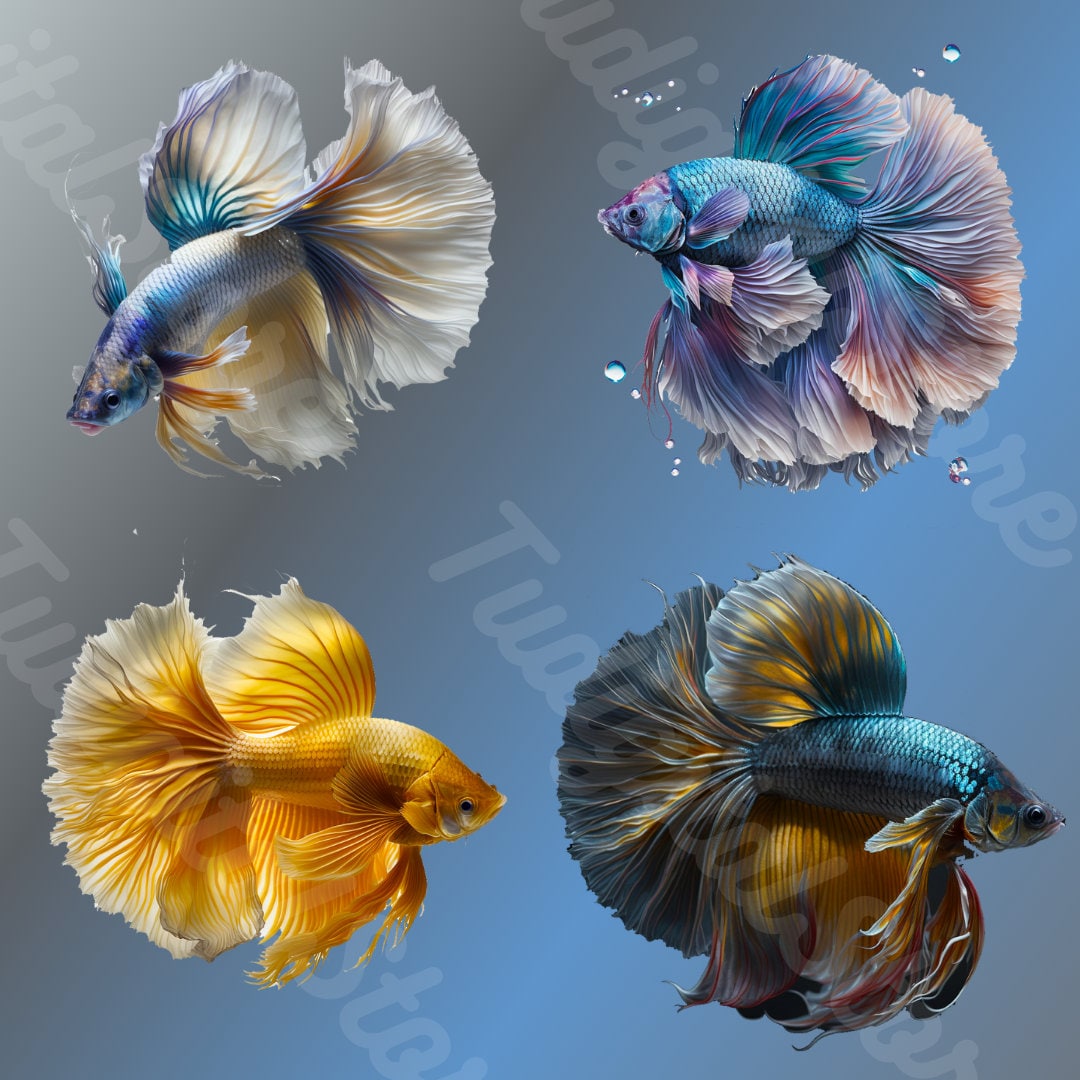 Colorful Betta Fish Digital Illustration Bundle 24 Betta Fish PNG ...