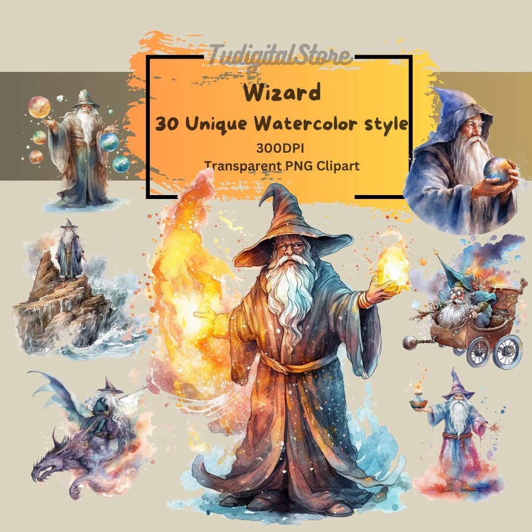 Watercolor Magic Wizards Clipart 30 Magic Fantasy Clipart Bundle PNG ...