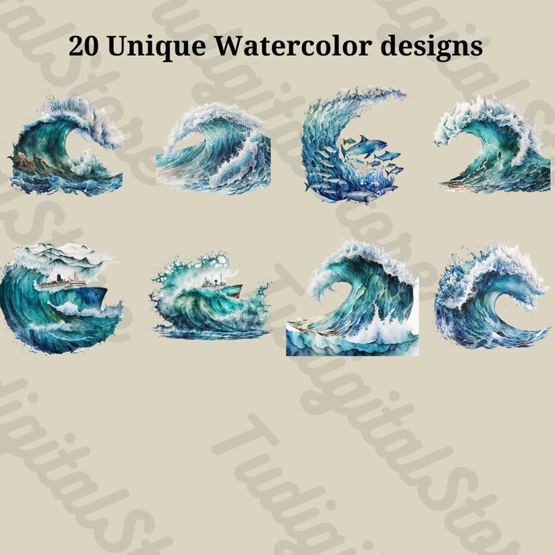 Watercolor Ocean Waves Clipart - 20 Ocean Waves PNG - Summer PNG ...