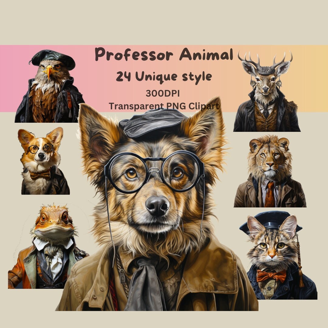 Professor Animal Clipart Cute Animal PNG 24 Animals Dressed - Etsy