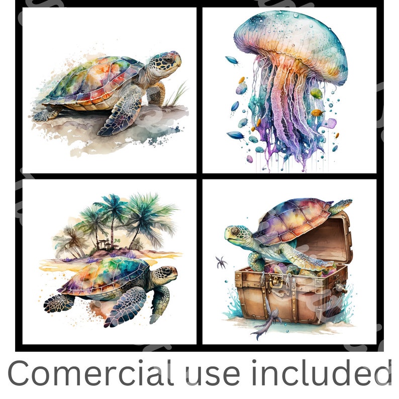 Watercolor Colorful Sea Turtle Clipart - 38 Ocean Animals PNG - Cute ...