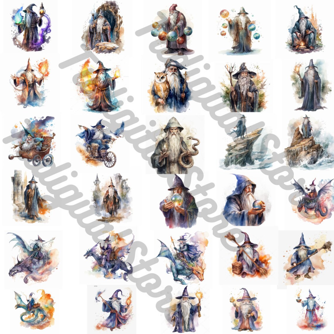 Watercolor Magic Wizards Clipart 30 Magic Fantasy Clipart Bundle PNG ...
