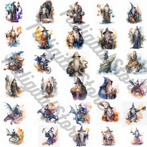 Watercolor Magic Wizards Clipart - 30 Magic Fantasy Clipart Bundle ...