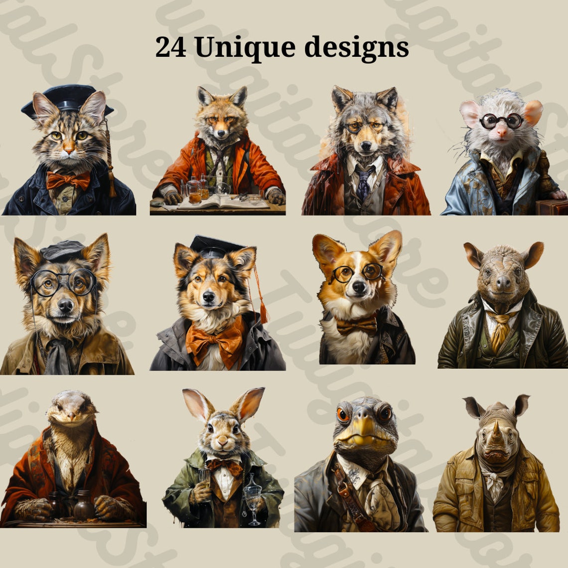 Professor Animal Clipart Cute Animal PNG 24 Animals Dressed Farm Animal ...