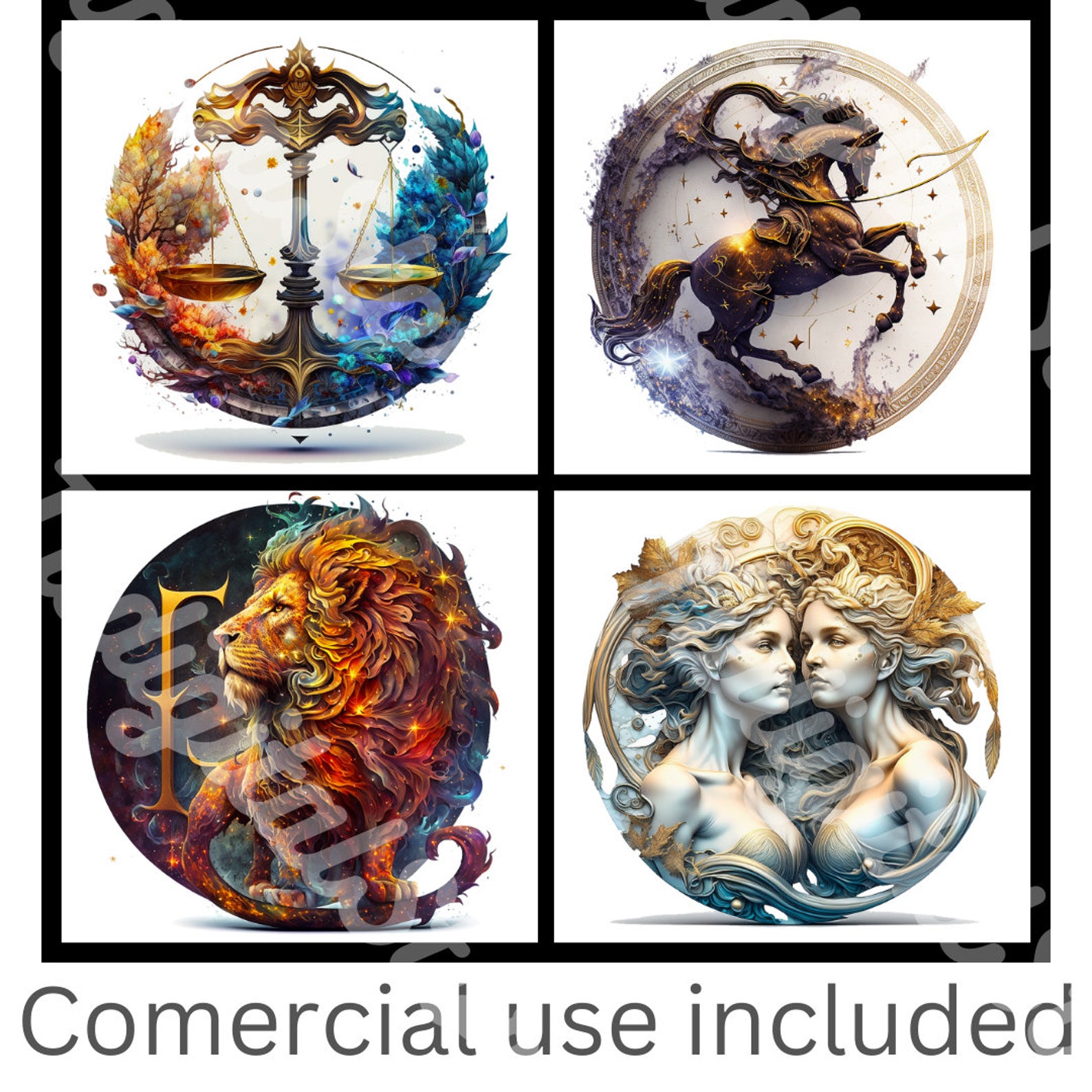 Zodiac Signs Clipart Horoscope Clip Art Bundle 48 PNG Zodiac Sings ...