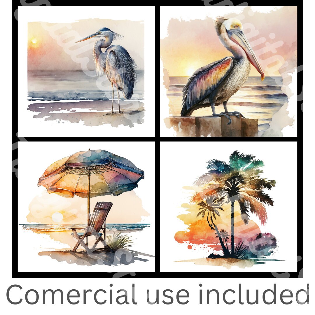 Watercolor Sunset Beach Clipart 30 Sunset Beach Life PNG Sea Turtle ...