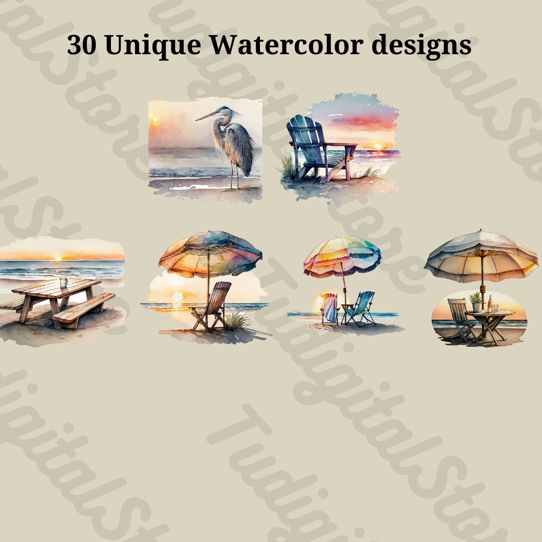 Watercolor Sunset Beach Clipart 30 Sunset Beach Life PNG Sea Turtle ...