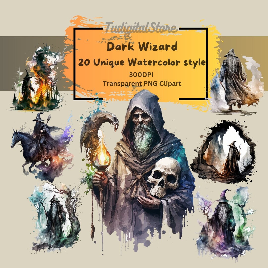 Watercolor Dark Wizard Clipart - 20 Gothic Wizard PNG Format - Clipart ...